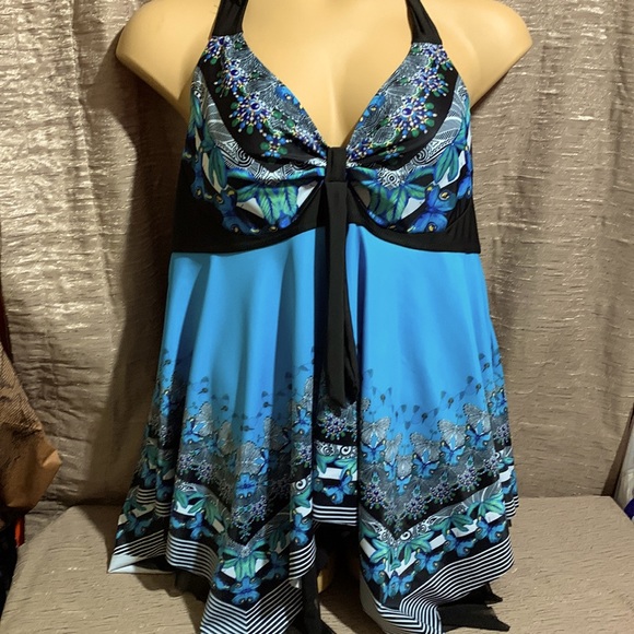 Unlisted | Swim | Tankini Top Black Blue White With Butterflies Xxl ...